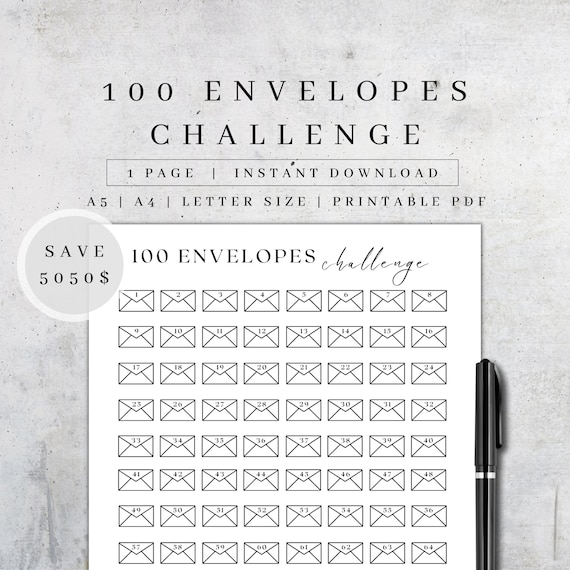 100 Envelopes Challenge Printable Savings Goal Envelope | Etsy