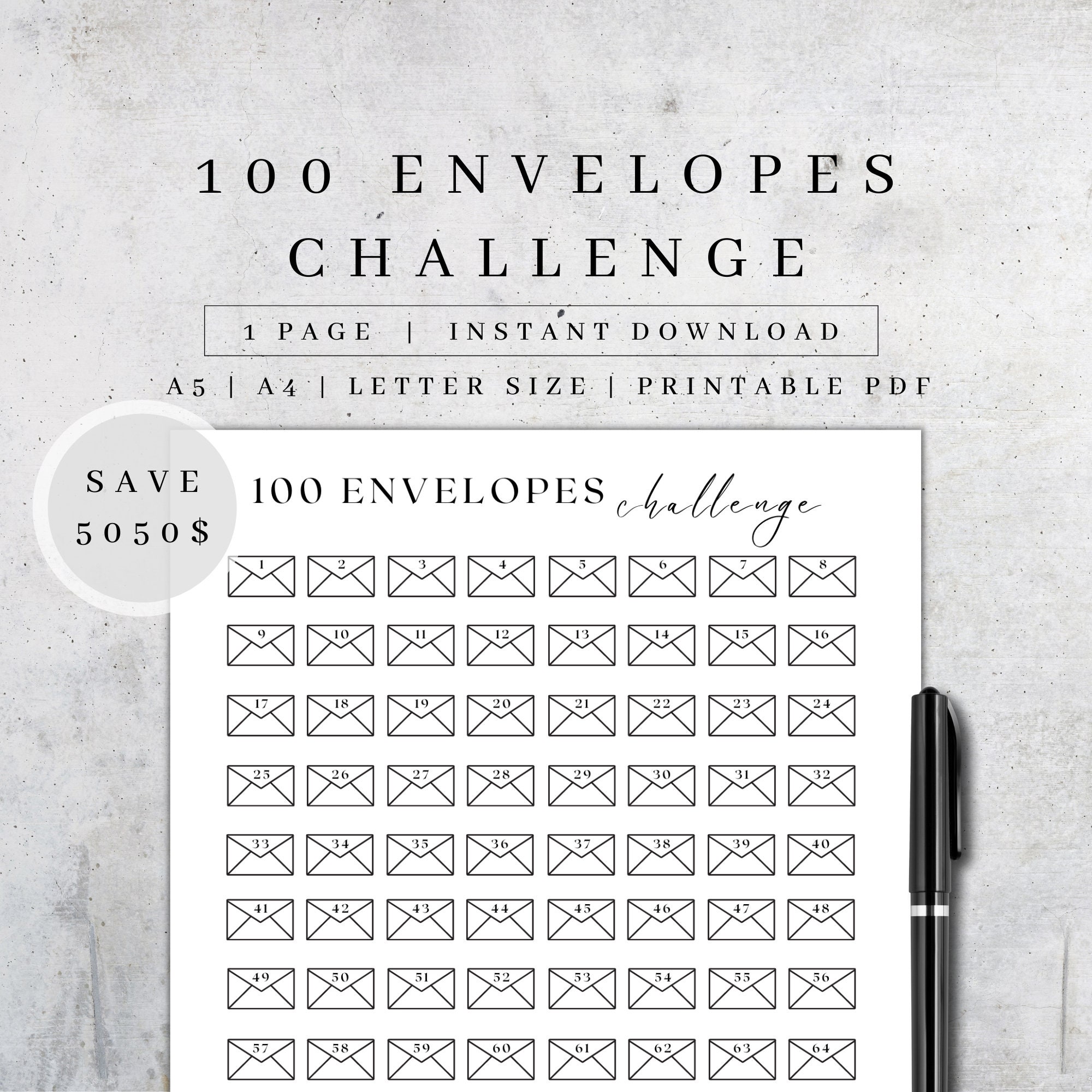 100 Envelopes Challenge | Printable Savings Goal | Envelope Challenge ...