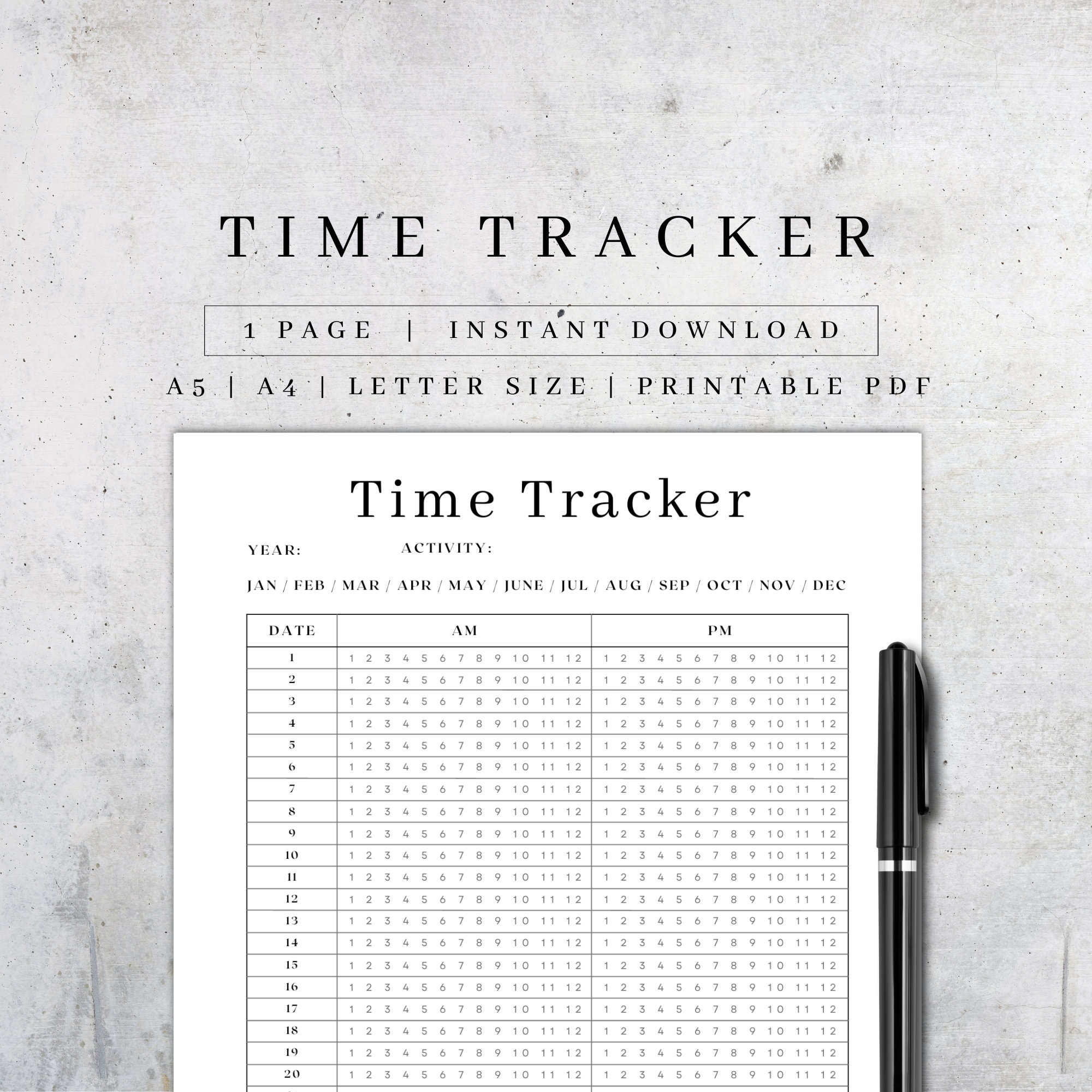 Printable Time Tracker Page Time Management Yearly - Etsy