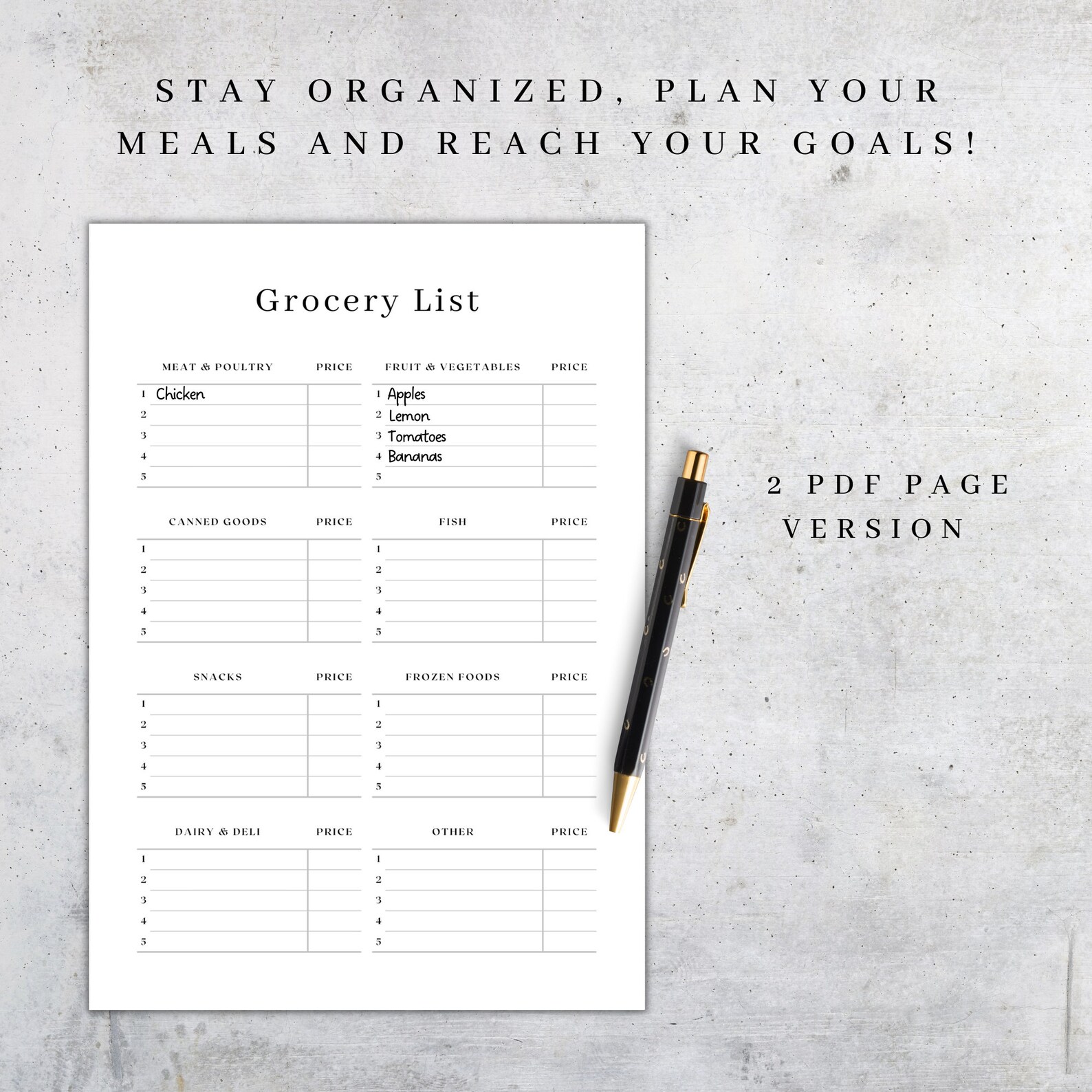Grocery List Printable Weekly Menu Planner Grocery List - Etsy