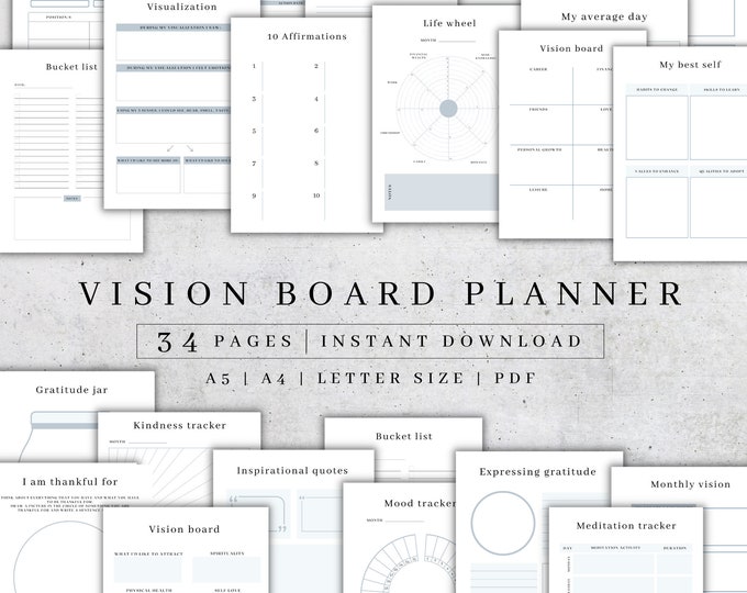 Vision Board Printables Law Of Attraction Kit Etsy