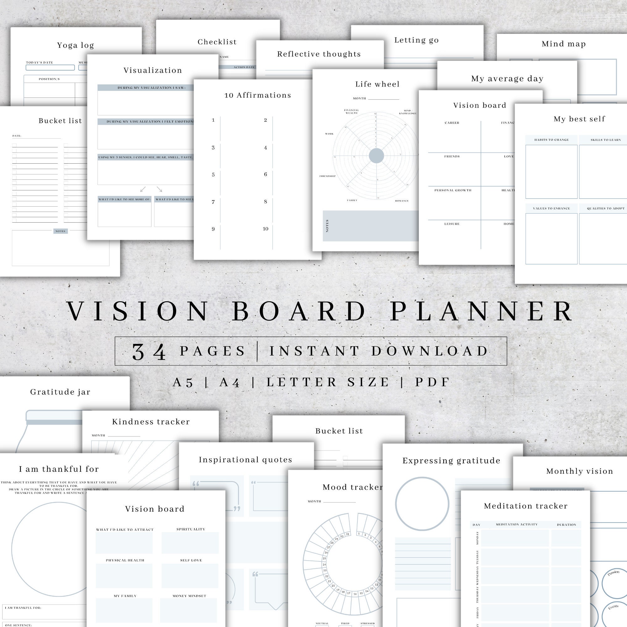 Vision Board Digital | Printable Journaling Pages | Mental Health ...