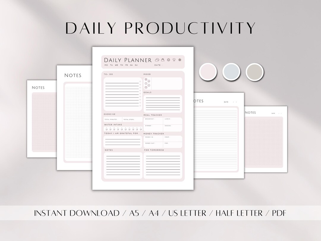 Printable Daily Productivity Tracker | Daily Meal Plan | Exercise Log ...