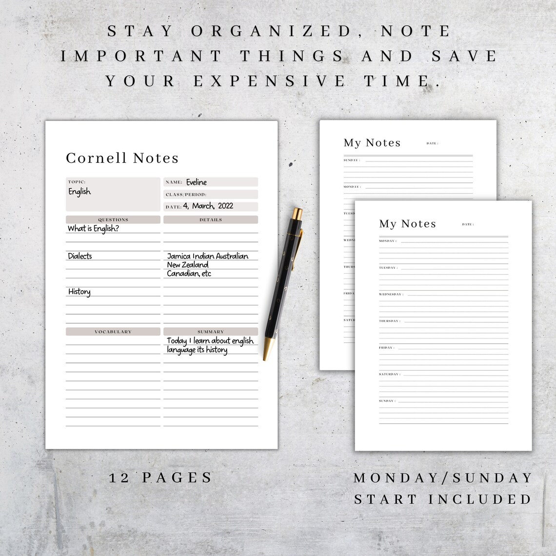 Note Pages Printable Cornell Notes Lined Paper Pages - Etsy