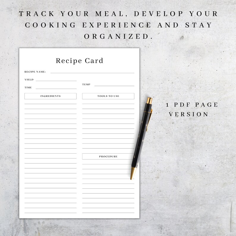 Printable Recipe Card | Recipe Book Sheet | Digital Food Planner | Food ...