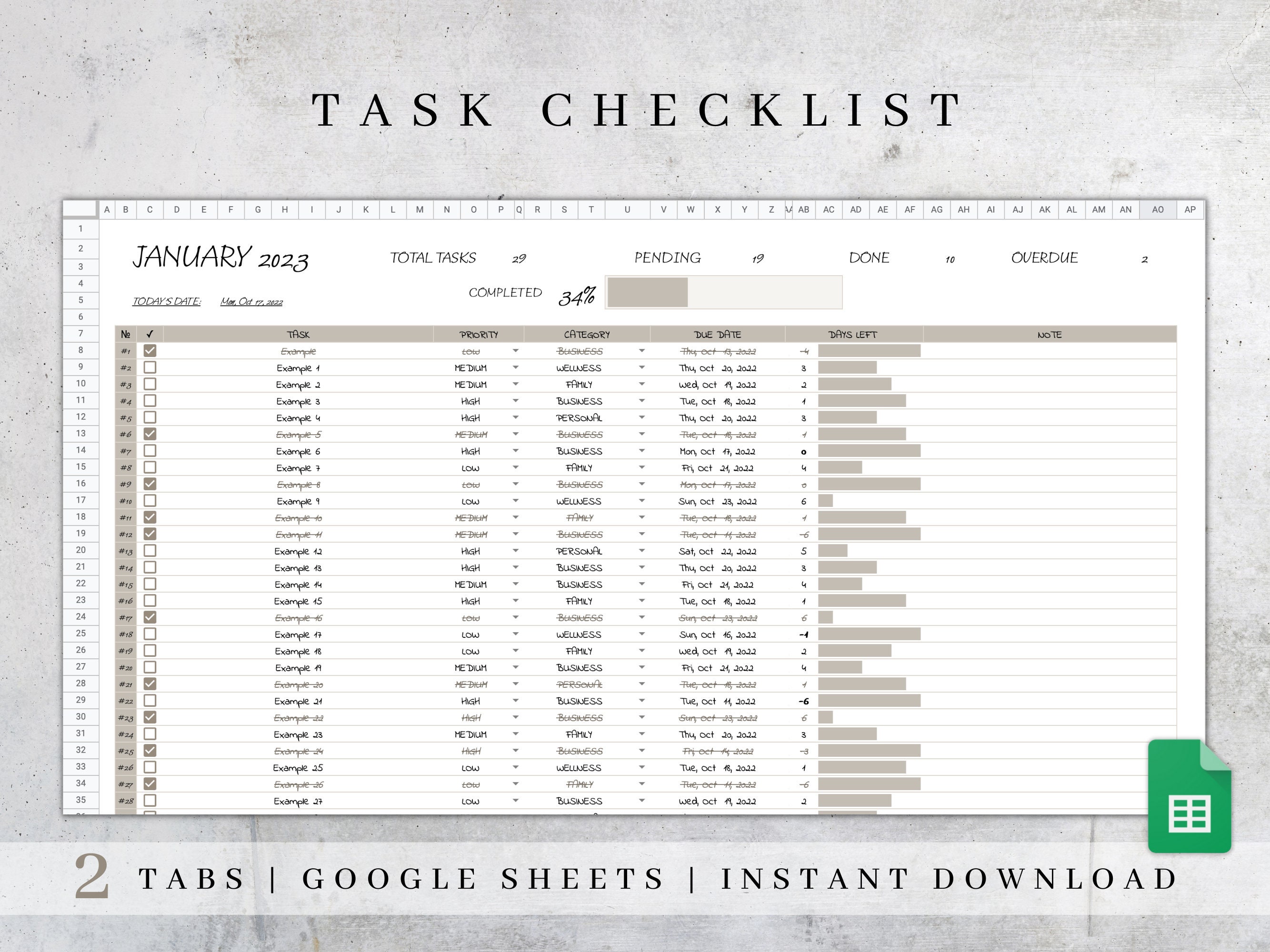Work Checklist Template Excel