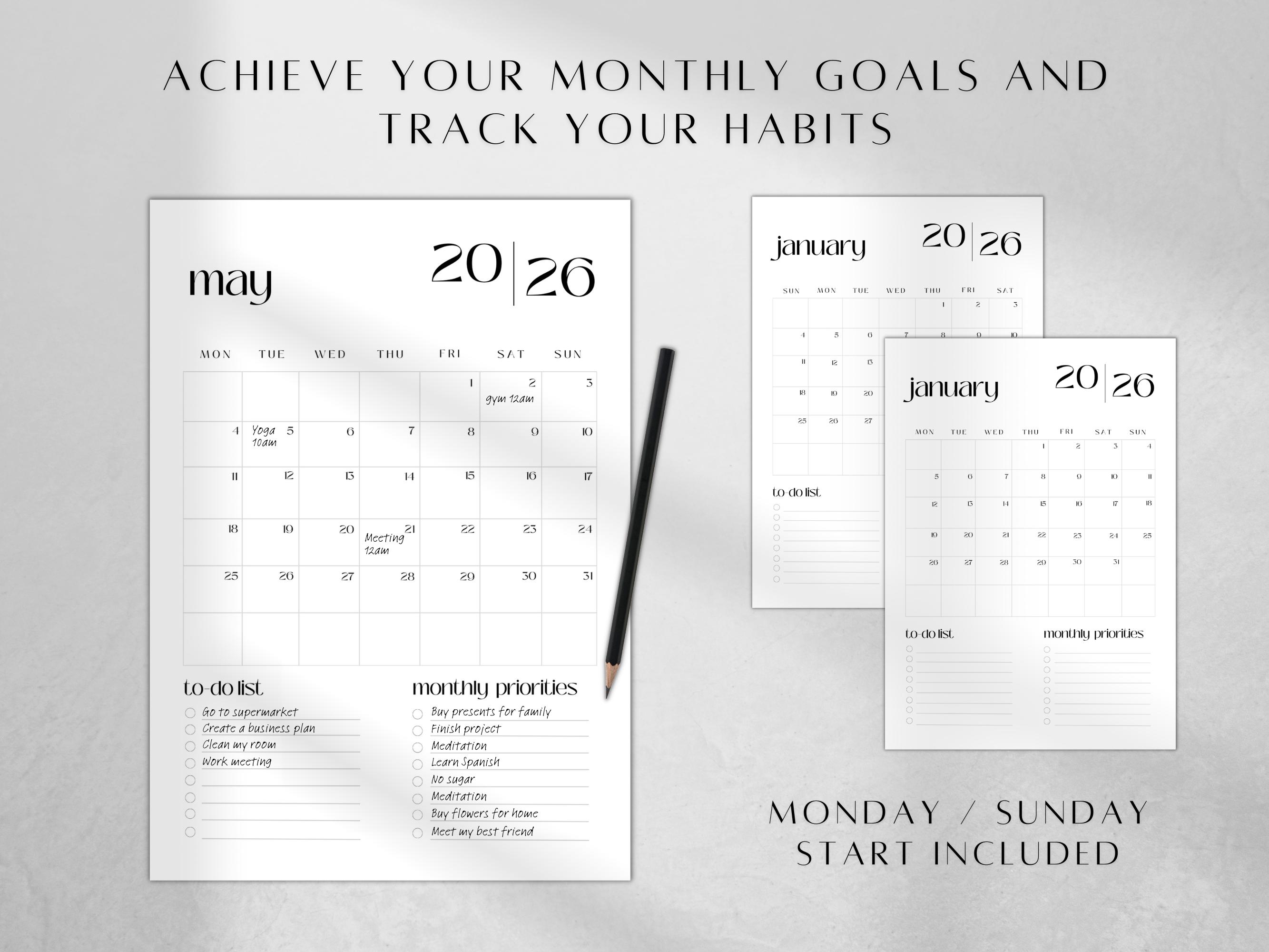 Printable Dated Monthly Plan 2026 | Month at a Glance | Monthly Planner ...