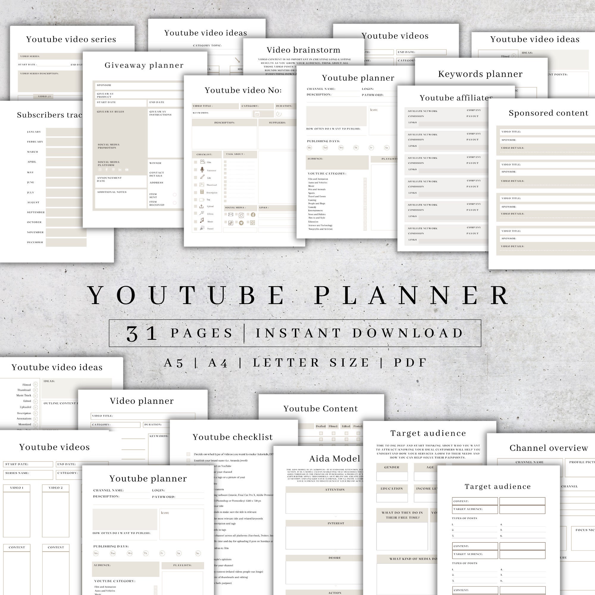Youtube Content Strategy Planner | Social Media Planner Printable ...