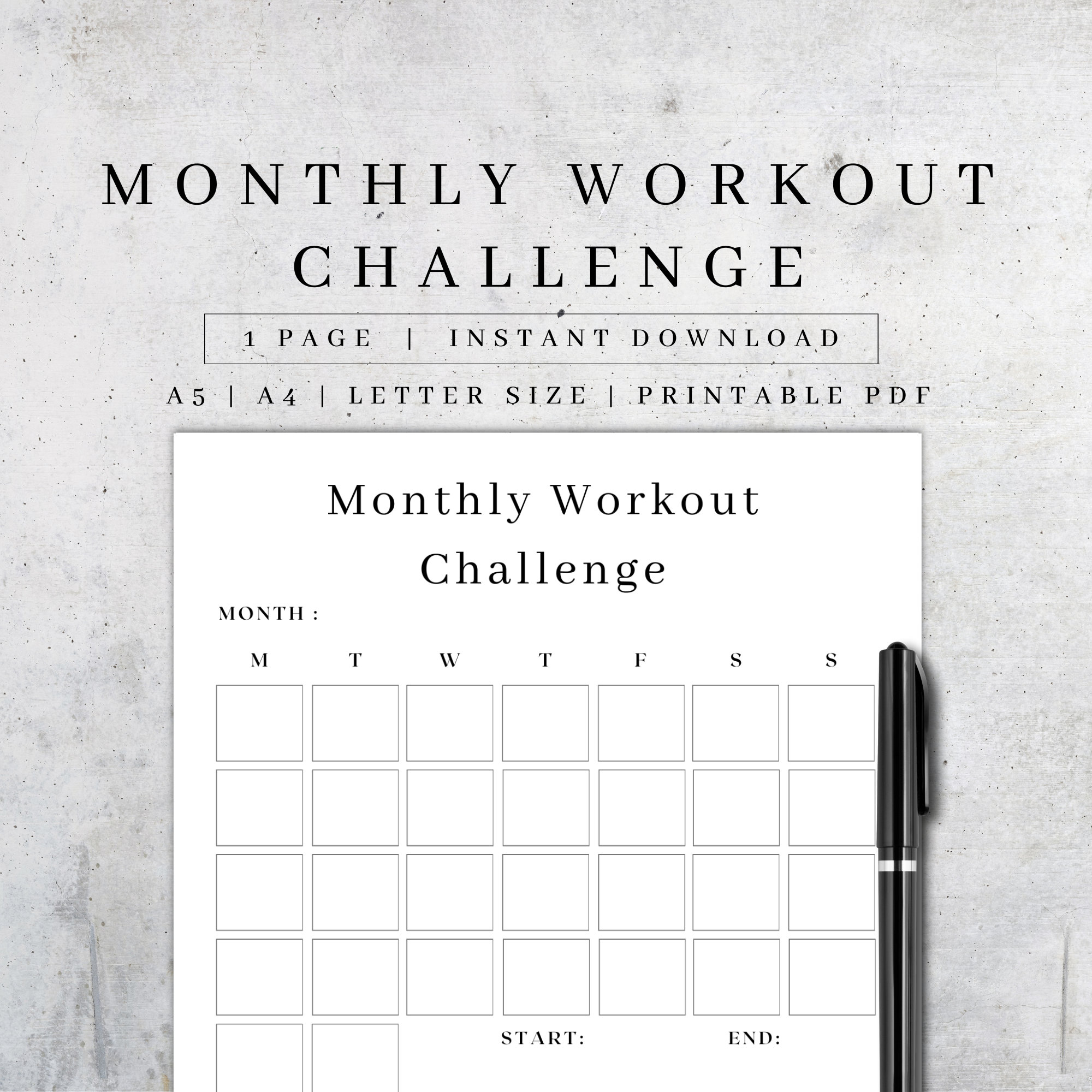 Monthly Workout Challenge Sheet Printable Digital Fitness - Etsy