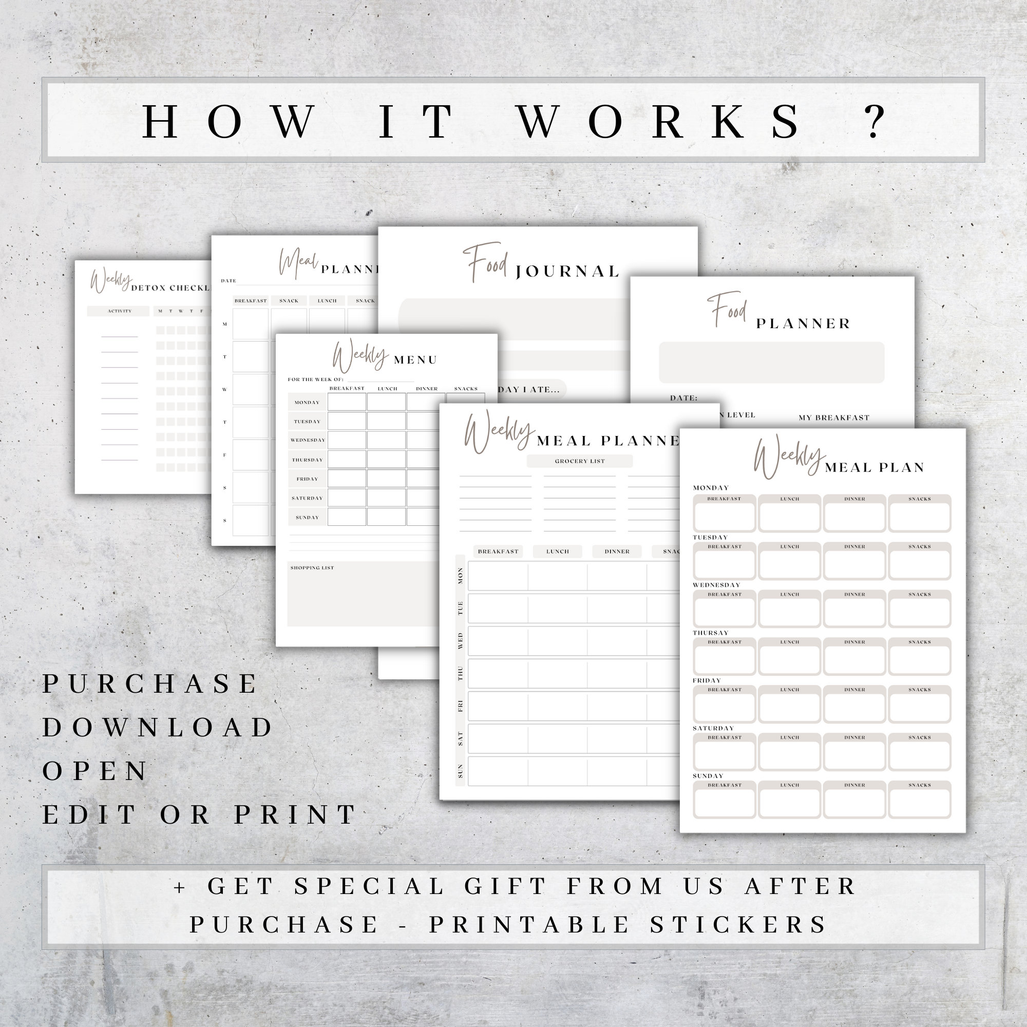 Meal Planner Printable Weekly Food Diary Bundle Daily Food - Etsy