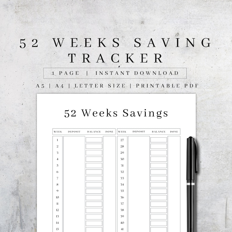 52 Weeks Saving Tracker Printable Financial Planner Yearly - Etsy