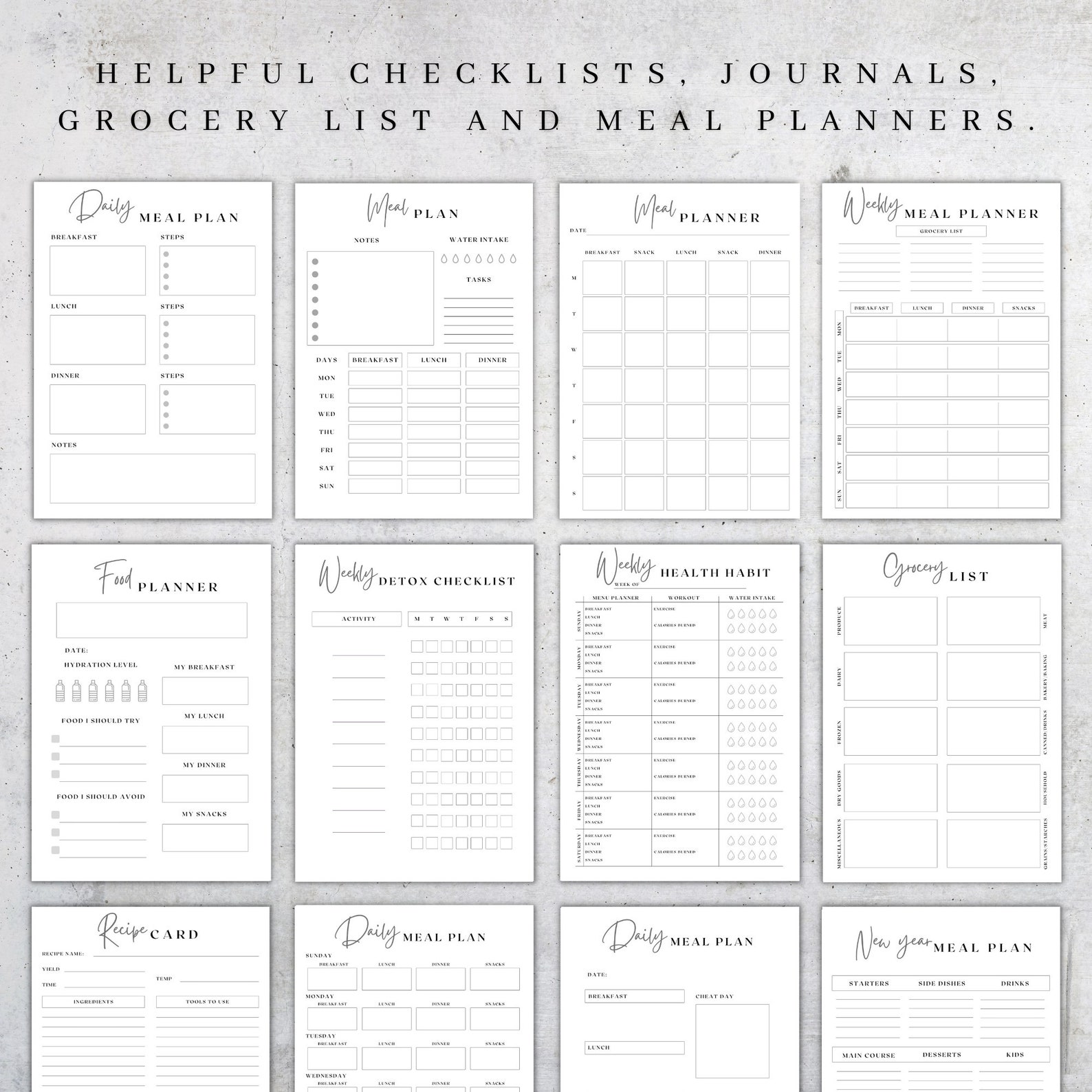 Printable Meal Planner | Grocery List Pdf | DIY Recipe Book| Daily Food ...