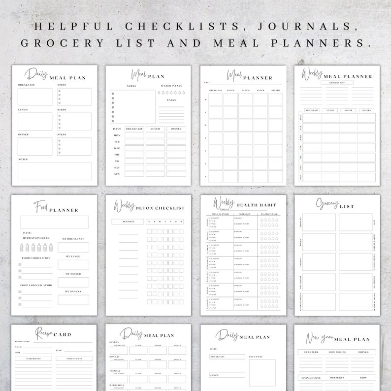 Printable Meal Planner | Grocery List Pdf | DIY Recipe Book| Daily Food ...
