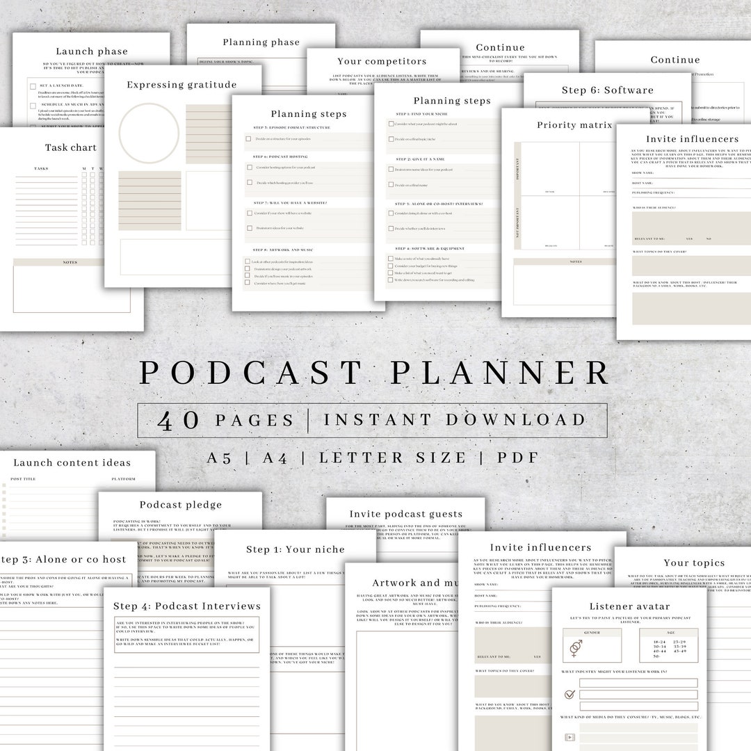 Podcast Planner Digital | Printable Podcast Content Planner | Podcast ...