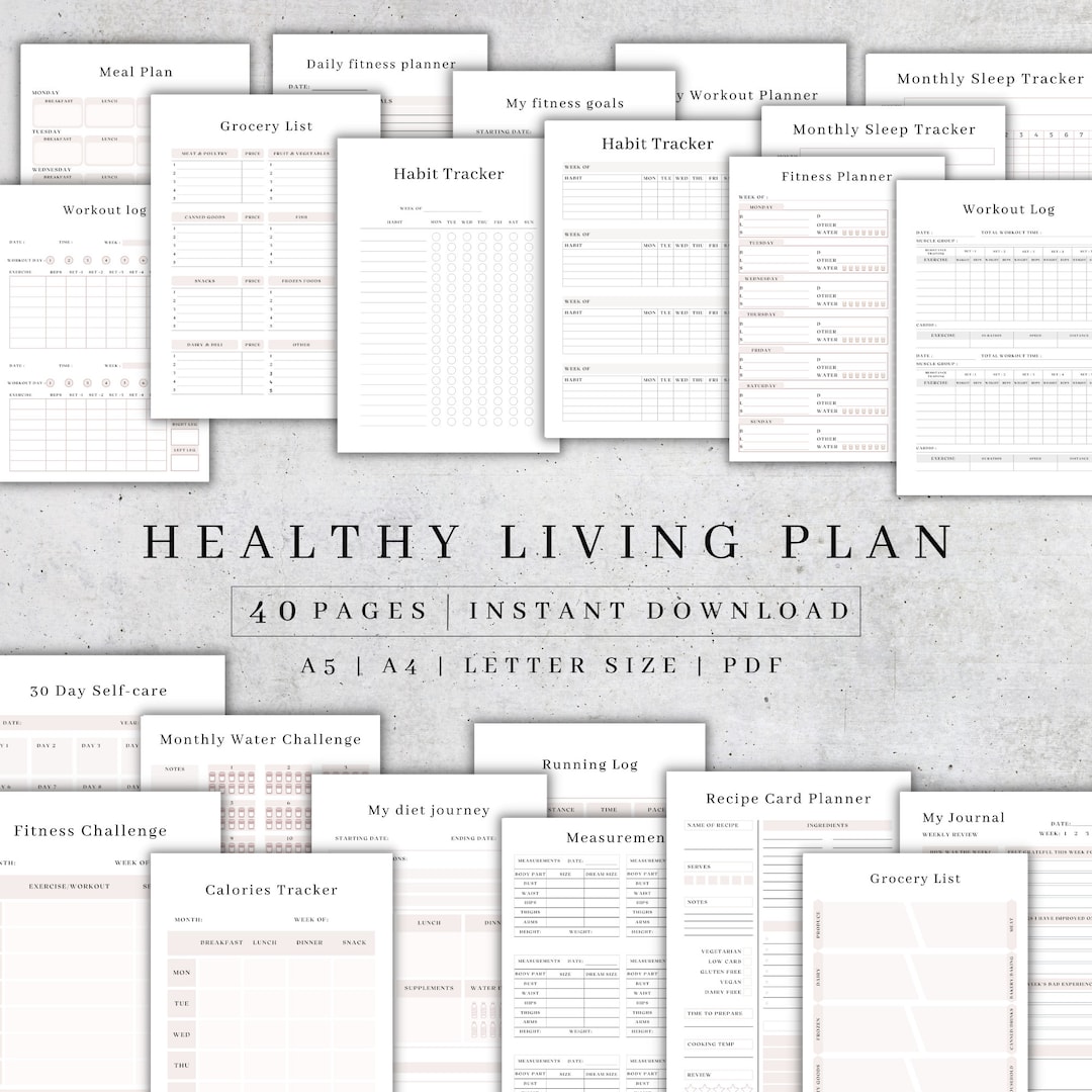 Healthy Living Planner Printable | Healthy Lifestyle Tracker | Fitness ...