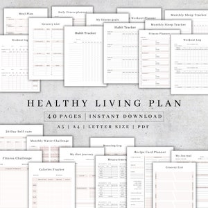 Healthy Living Planner Printable | Healthy Lifestyle Tracker | Fitness ...
