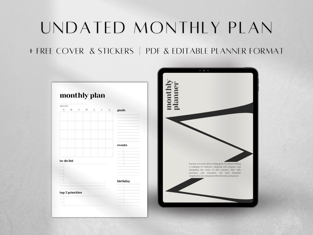 Undated Monthly Planner Printable | Undated Minimalist Agenda ...