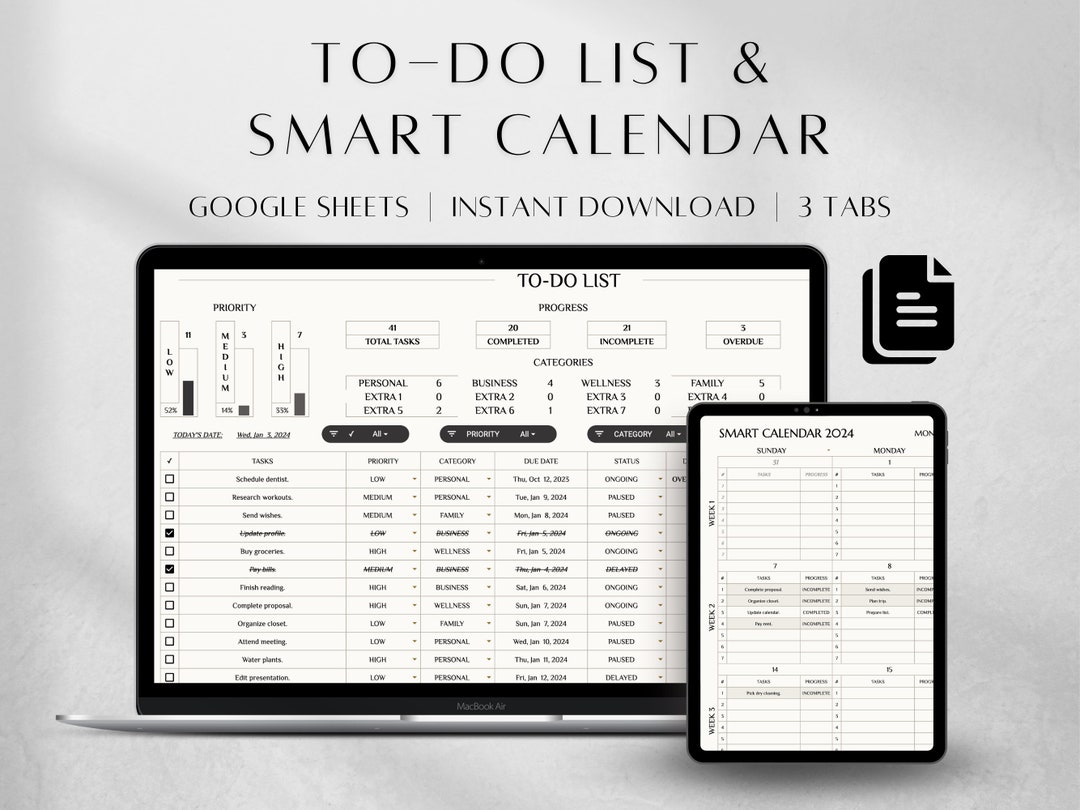 Task Tracker Template | Monthly Calendar Google Sheets | to Do List ...