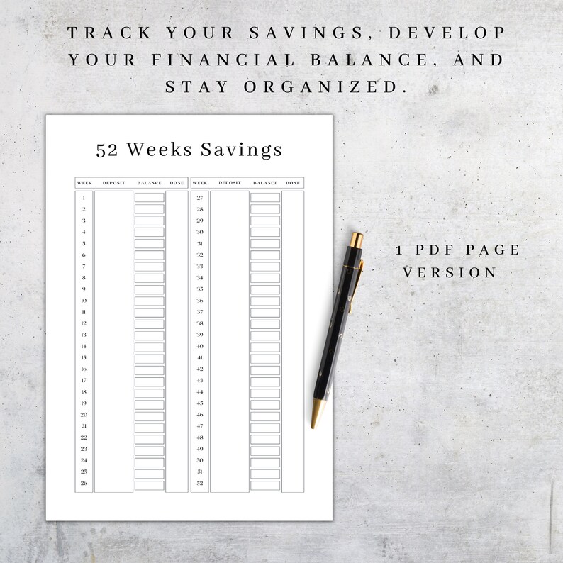 52 Weeks Saving Tracker Printable Financial Planner Yearly - Etsy