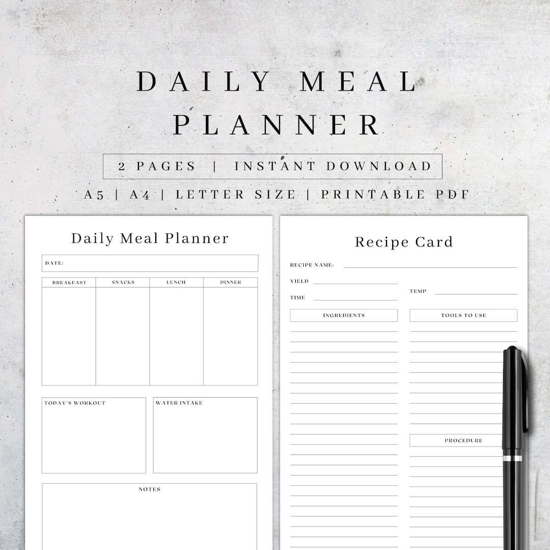 Daily Meal Planner Printable | Menu Planner Sheet | Diet Planner ...