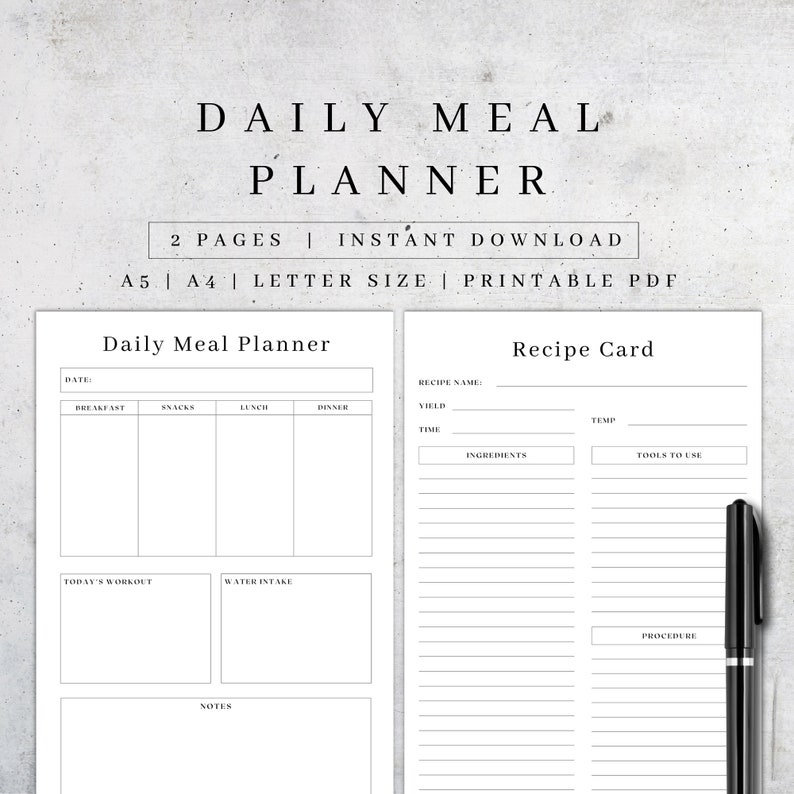 Daily Meal Planner Printable Menu Planner Sheet Diet - Etsy