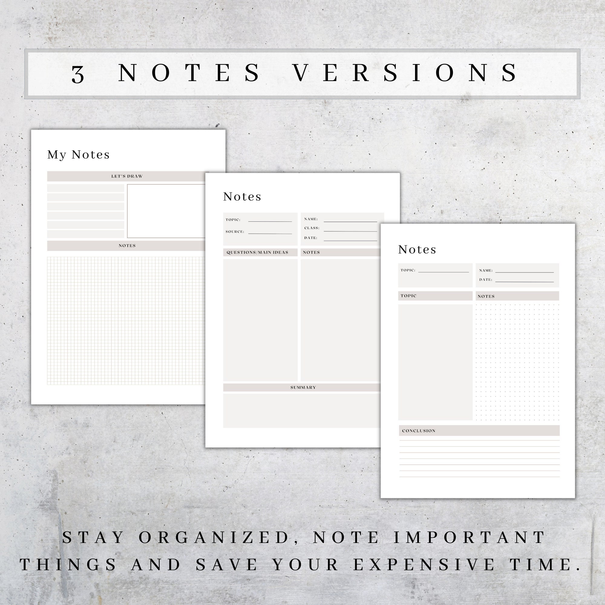 Printable Note Pages Cornell Notes Digital Notes Paper - Etsy