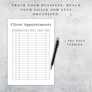 Client Appointments Page Printable | Small Business Tools | Client ...