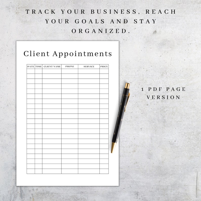 Client Appointments Page Printable Small Business Tools - Etsy