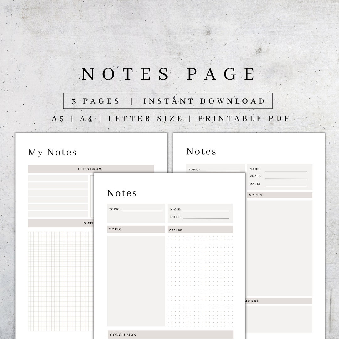 Printable Note Pages | Cornell Notes | Digital Notes Paper | Grid Paper ...