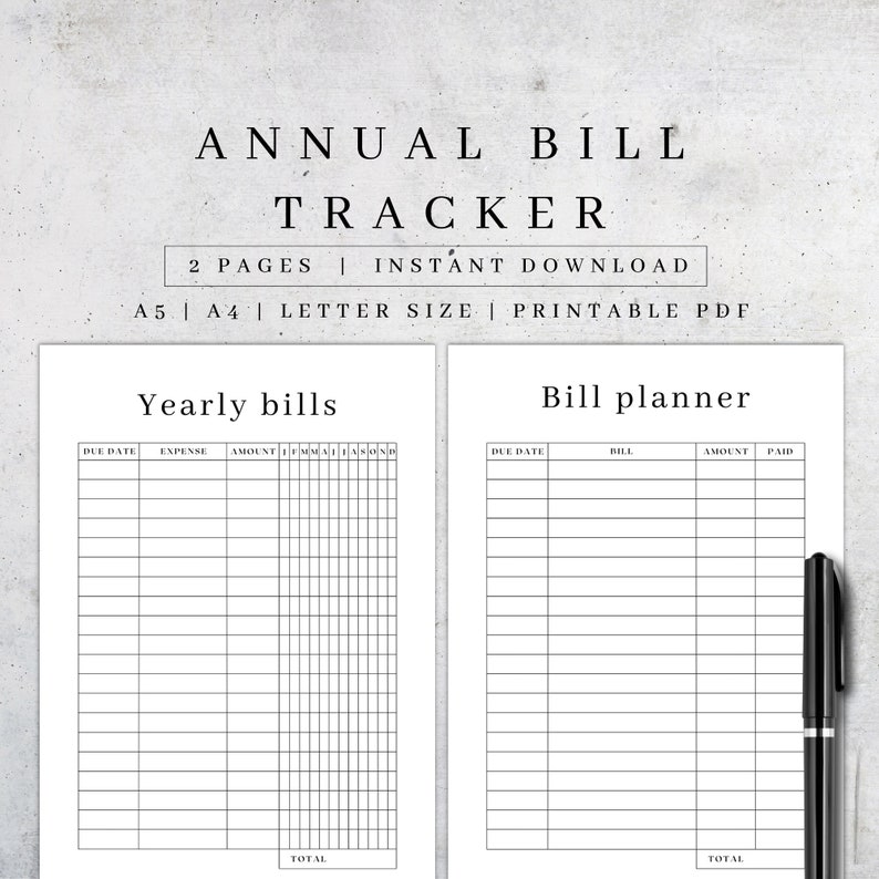 Yearly Bill Tracker Printable Annual Bill Planner Bill - Etsy