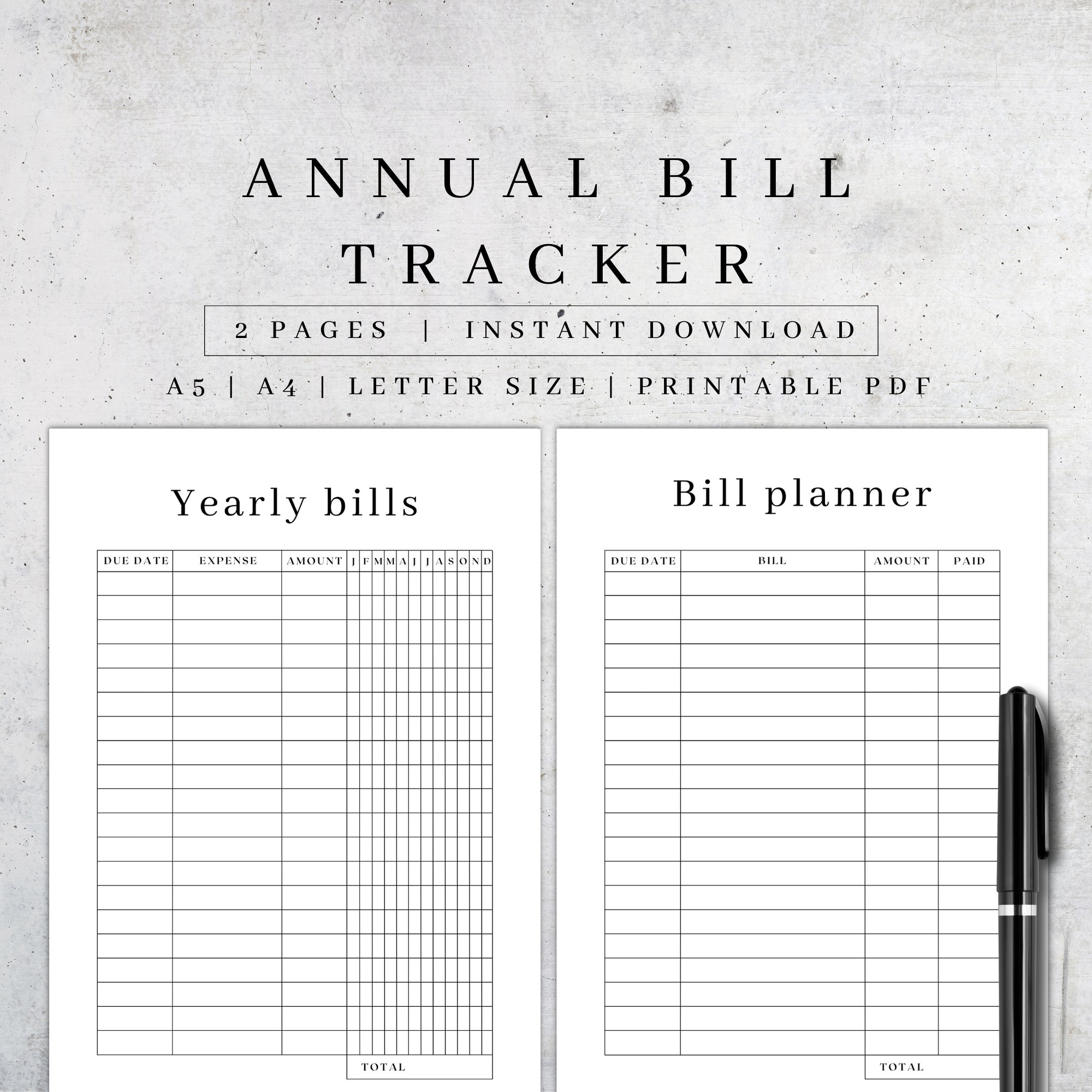 Yearly Bill Tracker Printable Annual Bill Planner Bill - Etsy