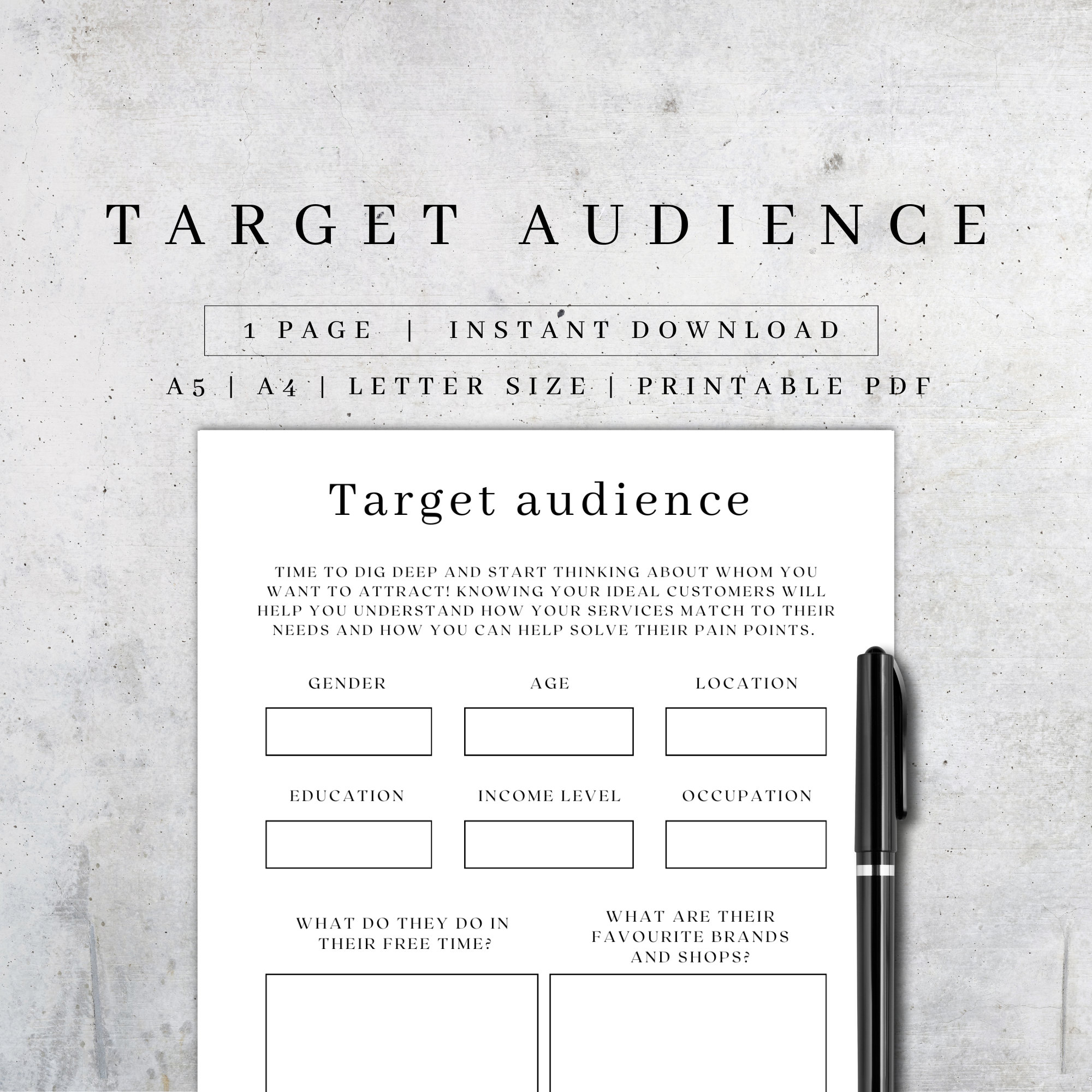 Target Audience Printable Target Market Planner Customer - Etsy