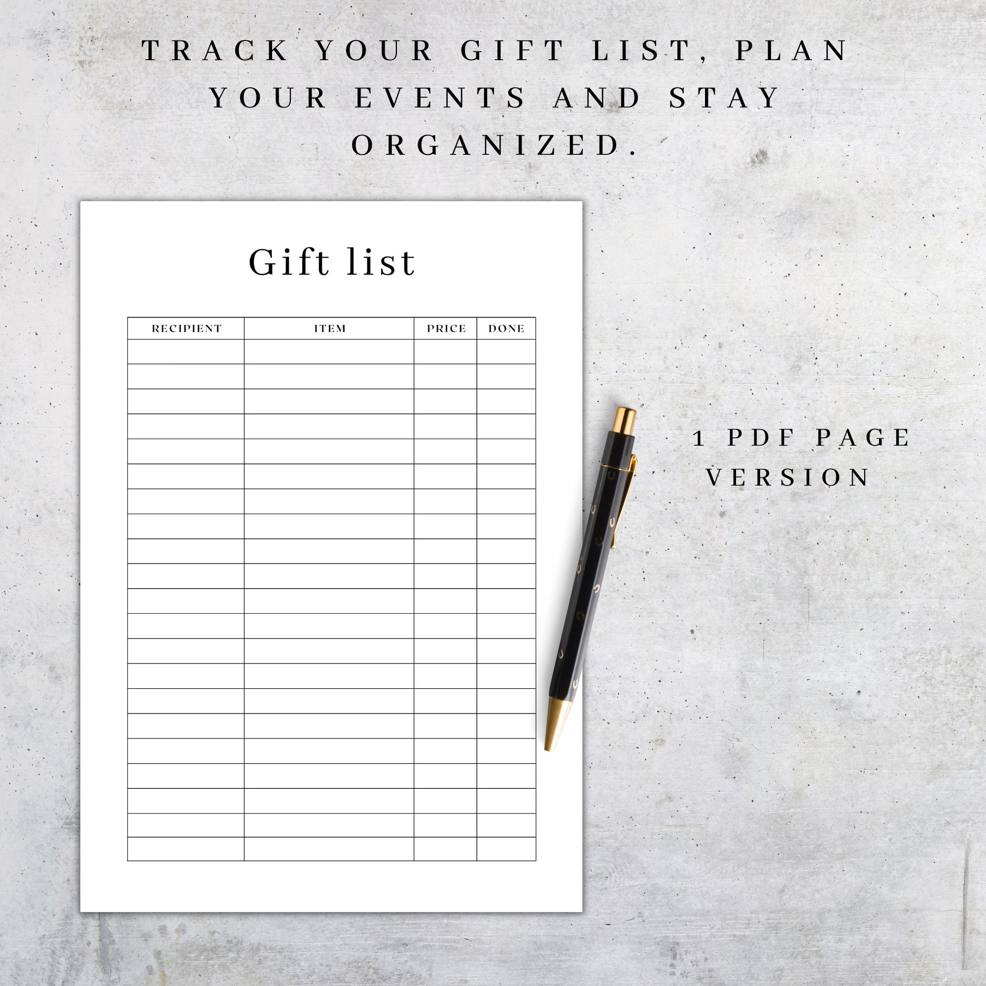 Printable Gift List Page | Shopping List Tracker PDF | Gift Ideas ...