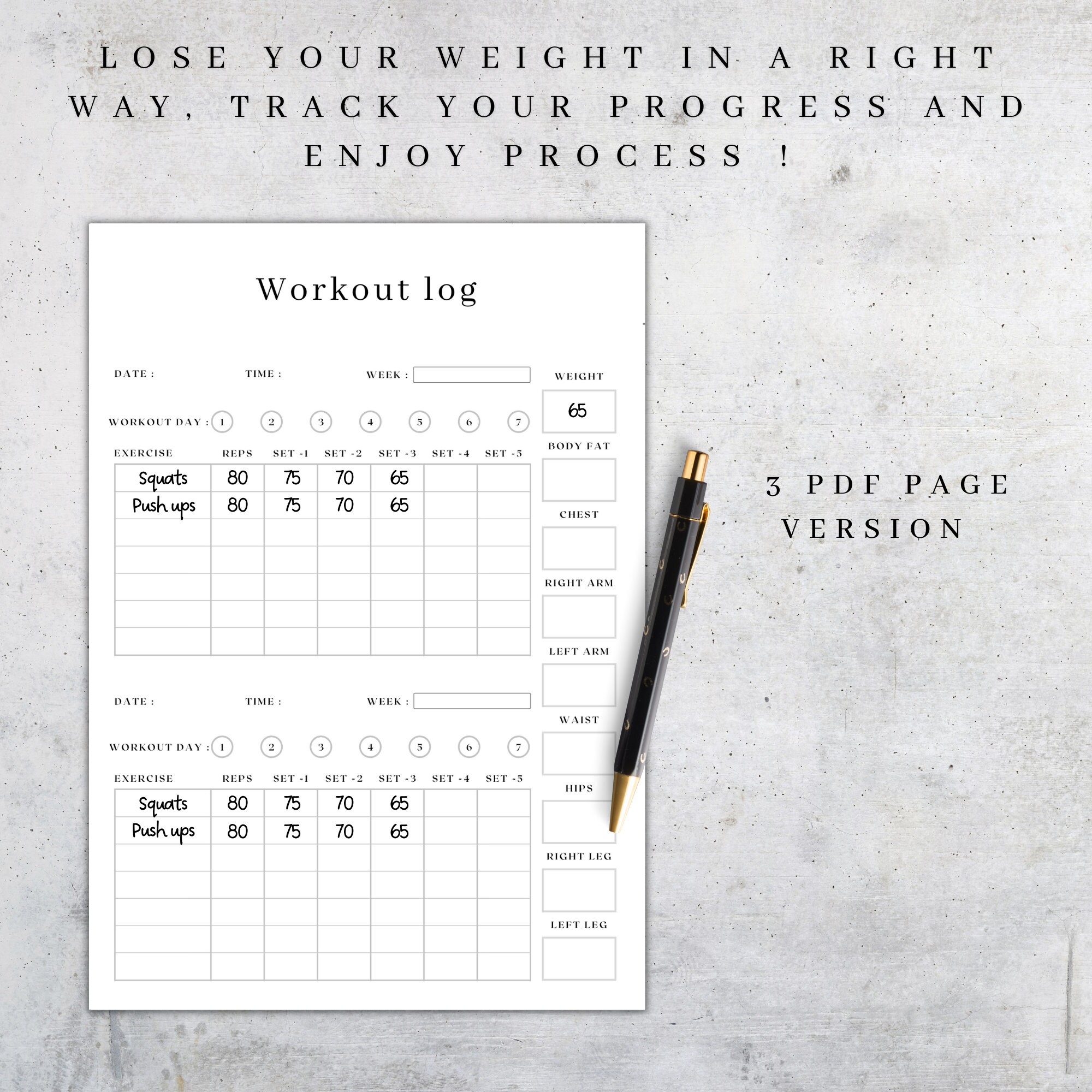 Workout Planner Printable Digital Fitness Journal Weight - Etsy Canada