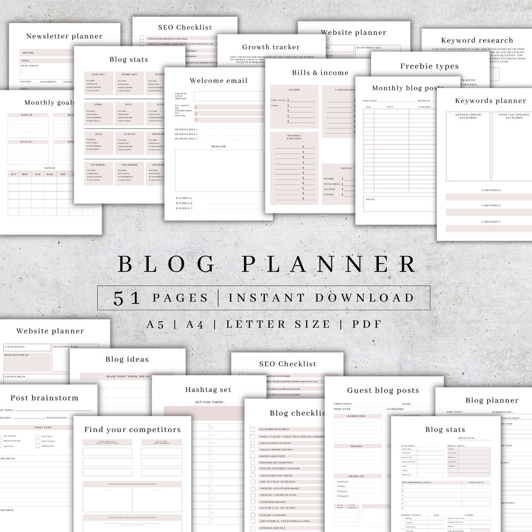 Blog Planner PDF | Digital Blogging Planner Pages | Printable Website ...