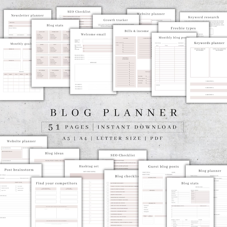 Blog Planner PDF | Digital Blogging Planner Pages | Printable Website ...