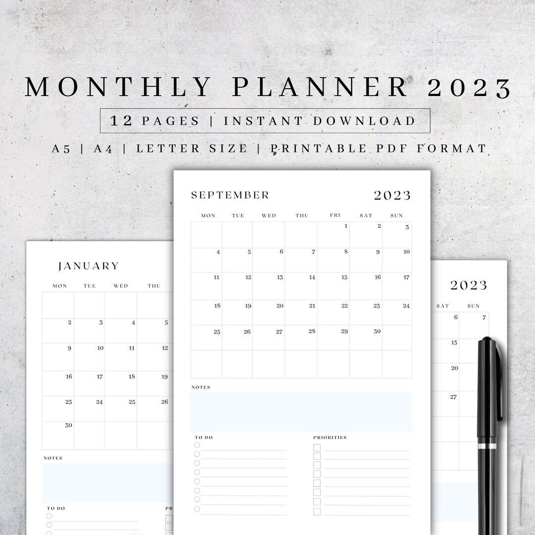2023 Dated Monthly Planner Printable Month at a Glance Monthly Calendar ...