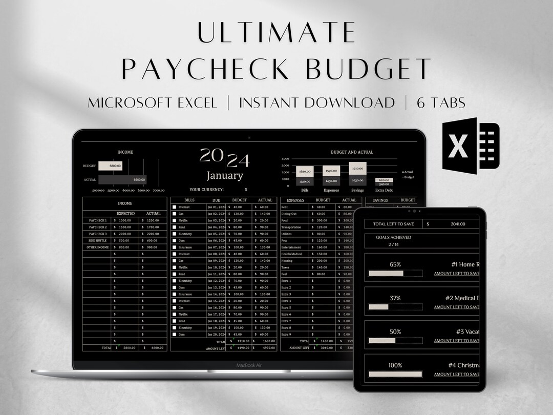 Excel Budget by Paycheck Template Expense Tracker Ultimate Paycheck ...