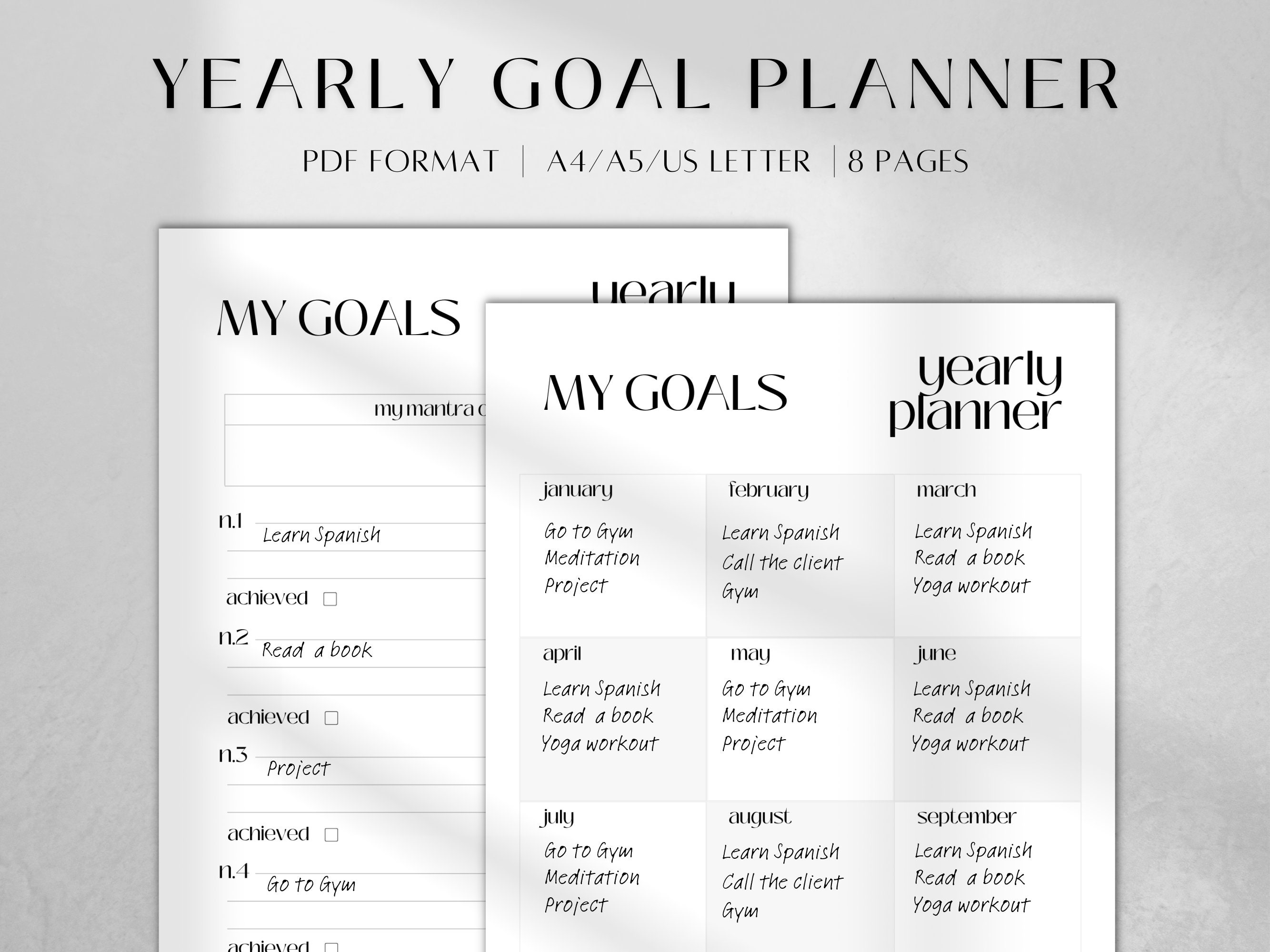 Yearly Goal Planner Printable | Goal Planner Inserts | Year at a Glance ...