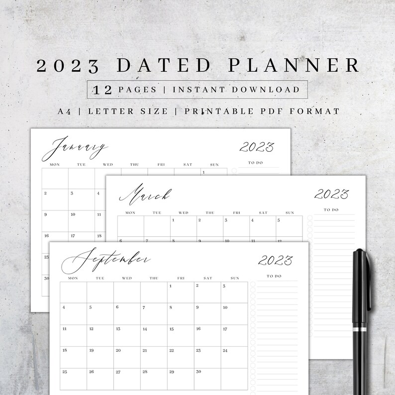 2023 Monthly Planner Printable Dated Calendar Pages - Etsy