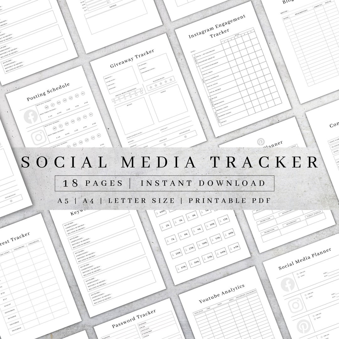 Social Media Tracker Printable | Social Media Content Planner 2026 ...