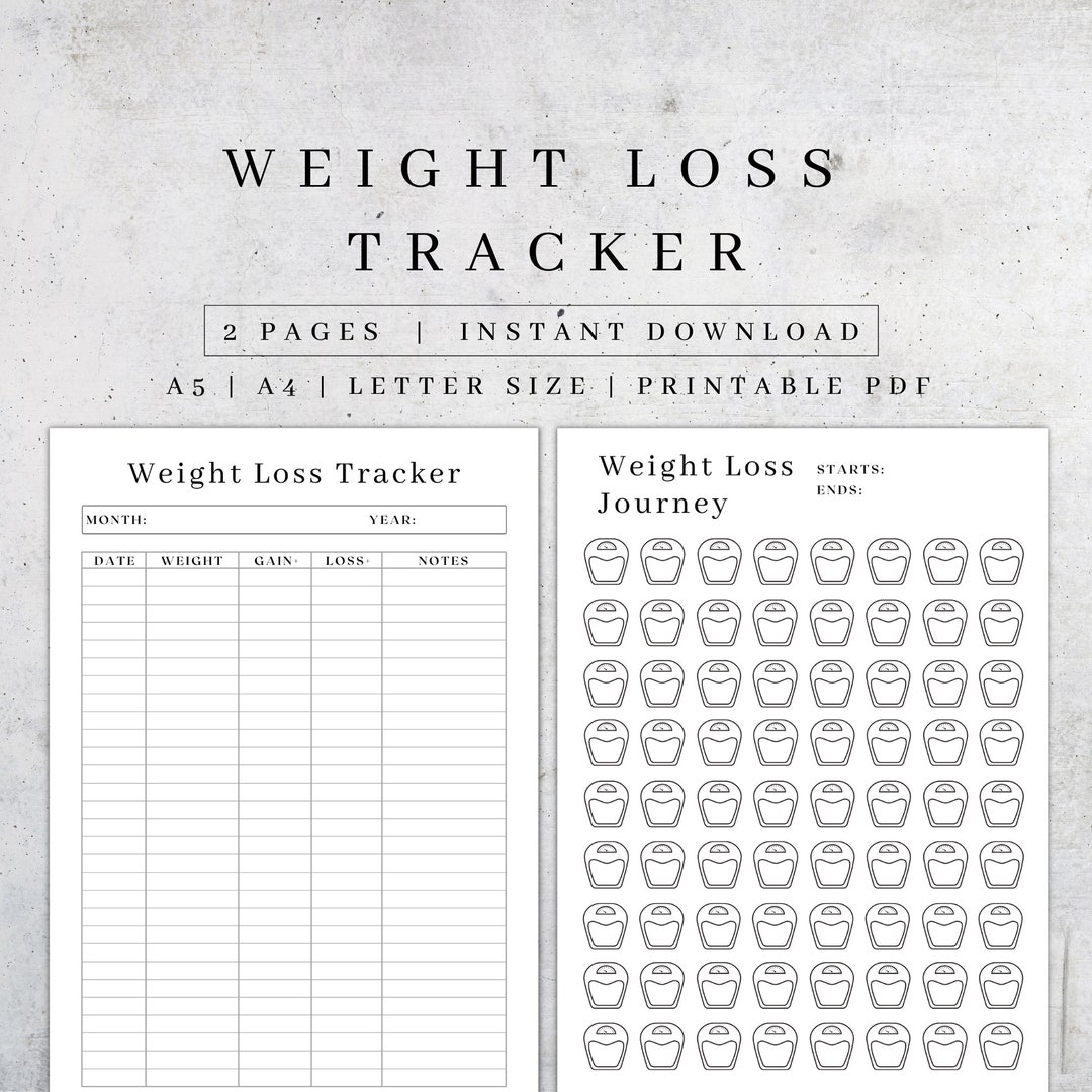 Weight Loss Tracker Printable Digital Fitness Goal Journal Weight Loss ...