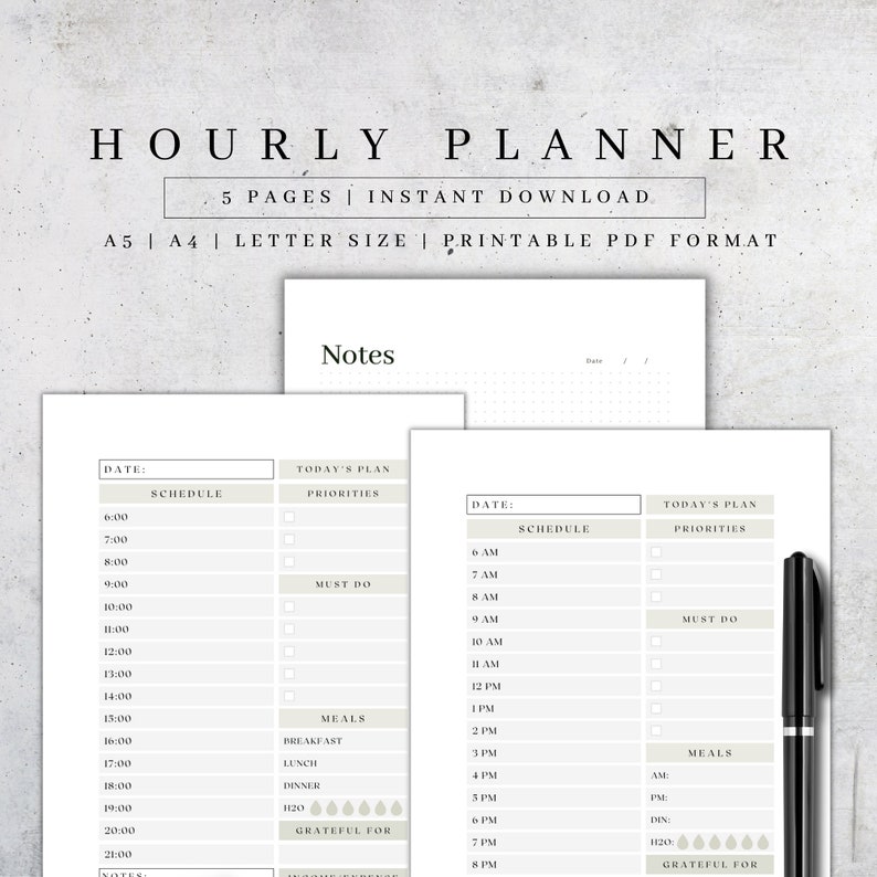 Hourly Daily Planner Printable Daily Work to Do List - Etsy