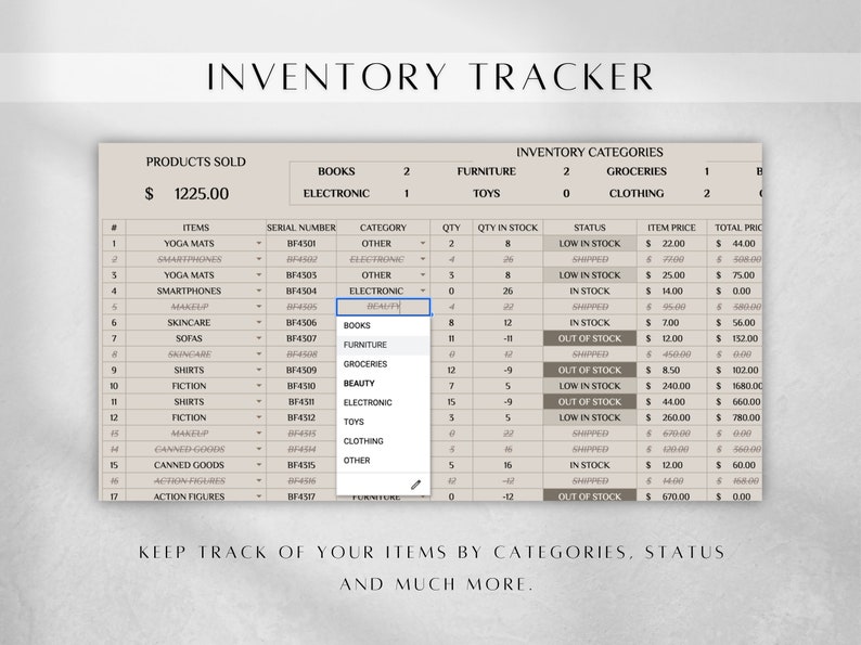 Google Sheets Inventory Tracker | Product Order Template (digital ...