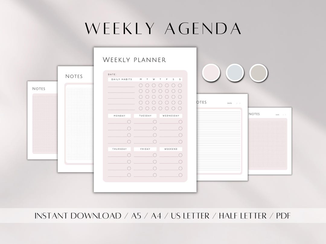 Digital Weekly Agenda | Weekly Habit Tracker | Weekly Planner Printable ...