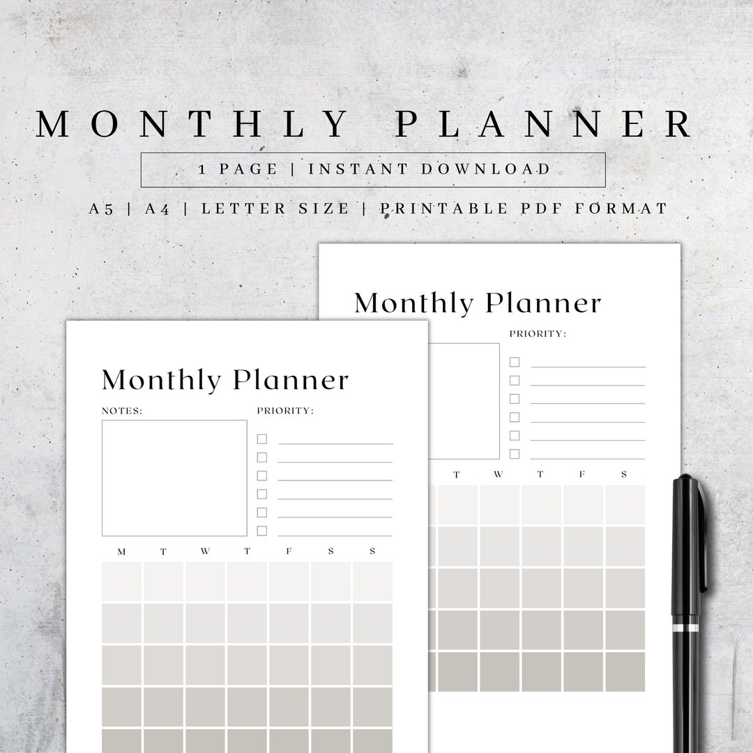 Undated Monthly Planner Printable | Month Printable Pages | Monthly ...