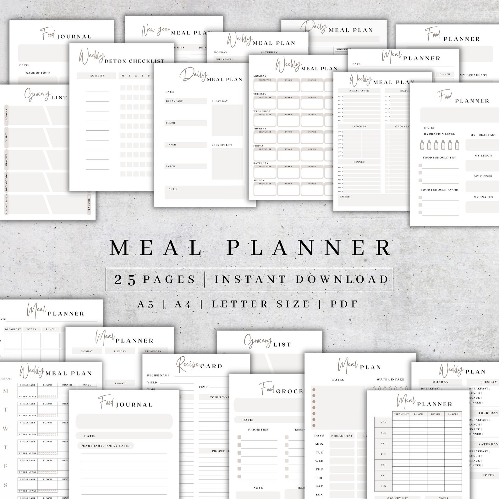 Meal Planner Printable Weekly Food Diary Bundle Daily Food - Etsy