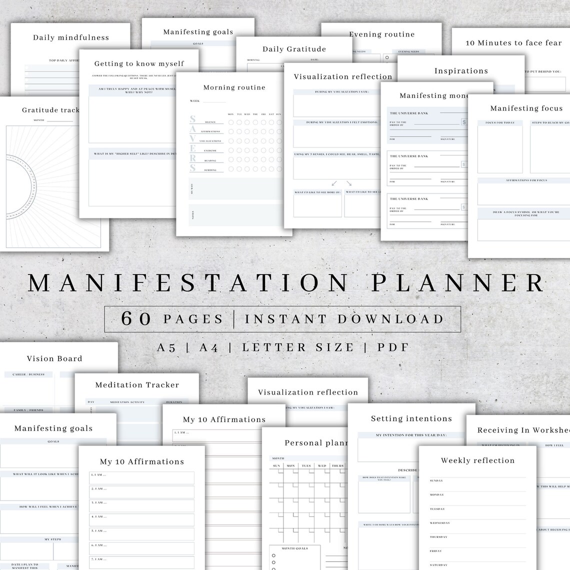 Manifestation Planner Printable | Dream Journal Digital | Mental Health ...