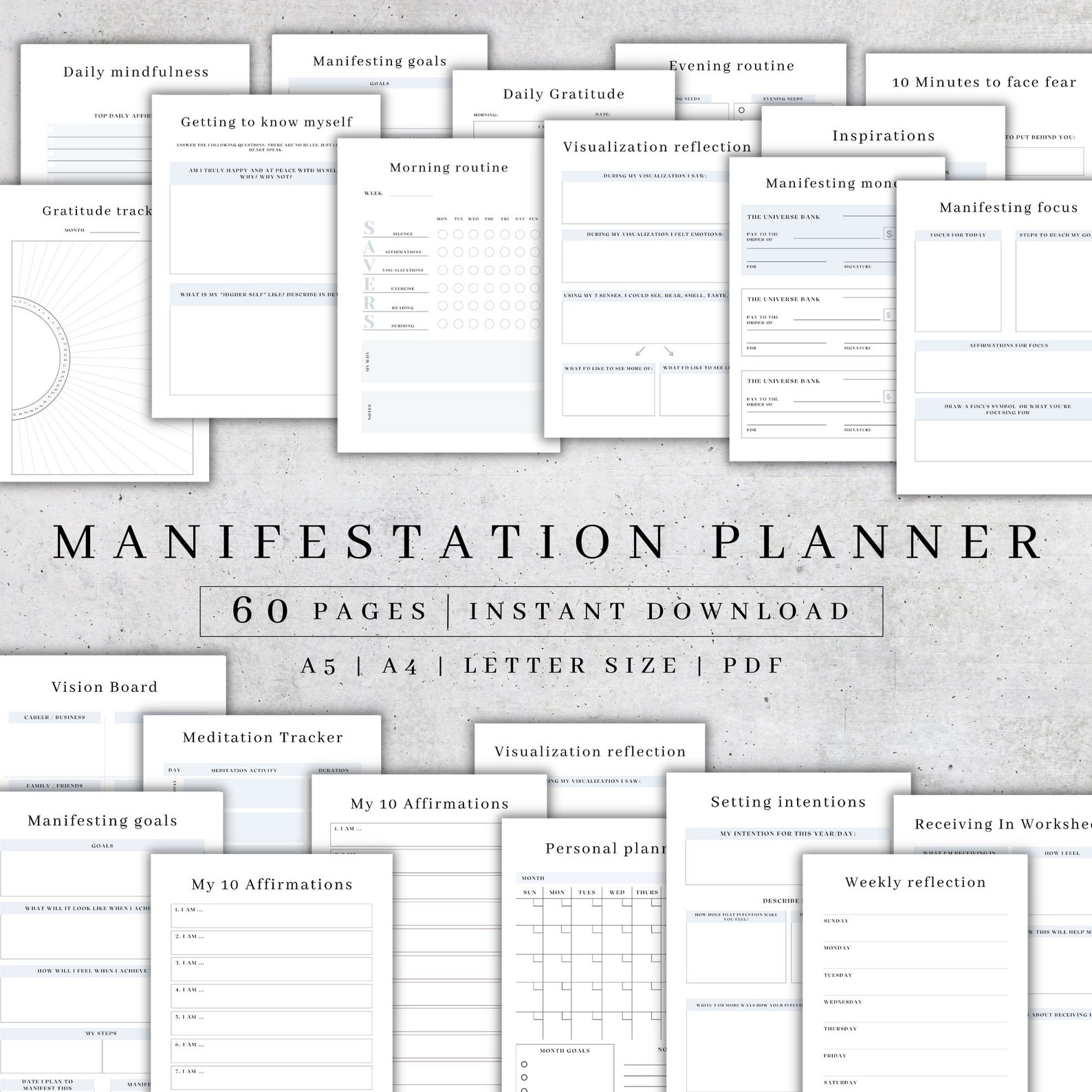Manifestation Planner Printable | Dream Journal Digital | Mental Health ...