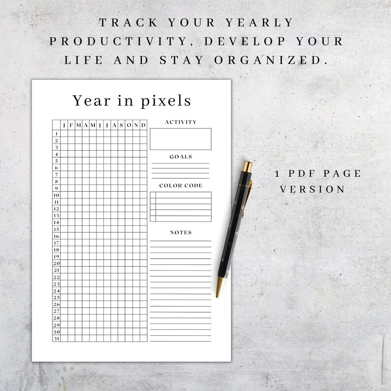 Year in Pixels Printable Page Yearly Planner Productivity - Etsy